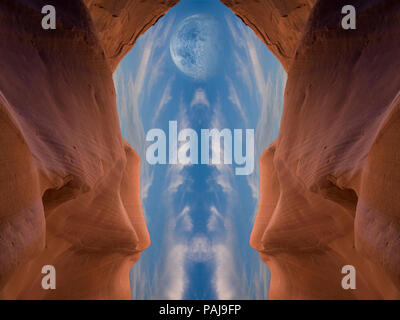 Moon seen from red cave Stock Photo - Alamy