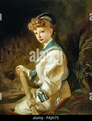 'Girl in the Boat' is a painting by I. Makarov, depicting a young girl ...