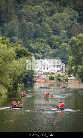 A picturesque scene on the River Wye, probably in the Mid Wales area ...