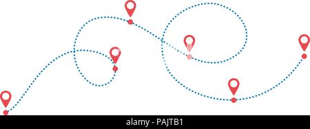 Dotted path line with red points vector illustration. Travel concept ...