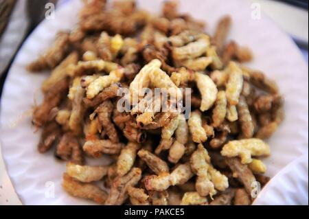 China. 24th July, 2018. Qingdao, CHINA-Fried insects including ...