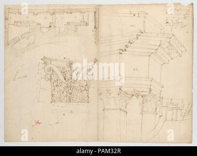 Pantheon, perspective elevation, partial plans, Corinthian pilaster ...