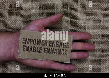 hand writing Empower Enhance Enable Engage employee empowerment cycle ...
