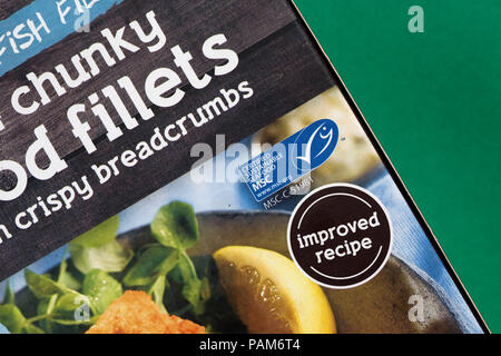 Cod fillets package with MSC certified sustainable food logo UK Stock ...