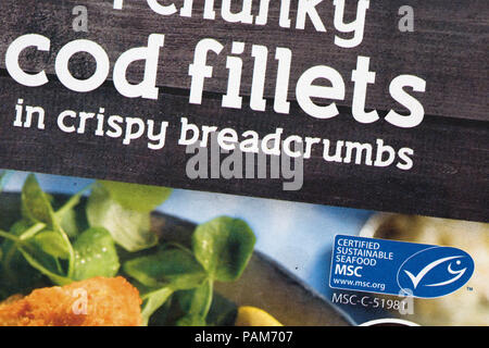 Cod fillets package with MSC certified sustainable food logo UK Stock ...