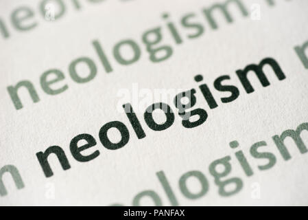word neology printed on white paper macro Stock Photo - Alamy