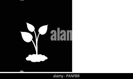 Black silhouette of sprouting plant in the pot isolated on white ...