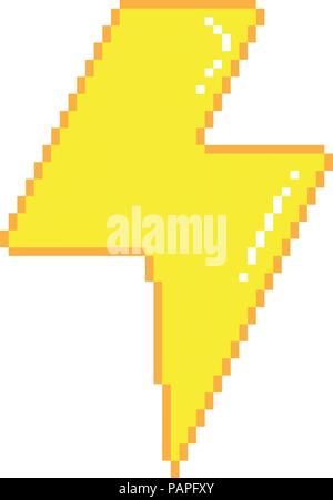 8 bit lightning bolt retro black silhouette icon. 8 bit battery charge ...