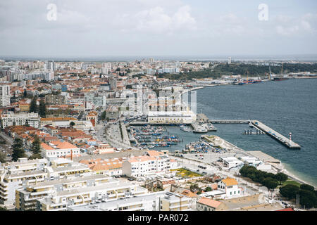 Aerial view of Setubal city in Portugal with Estadio do Bonfim Stock ...