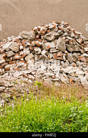 Pile of concrete debris at a building demolition site. Construction ...