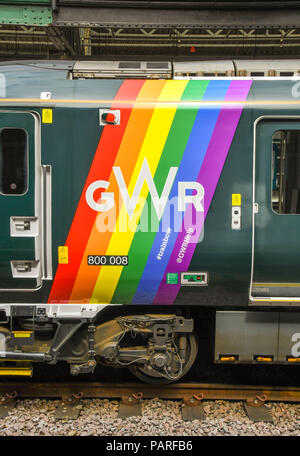 Pride rainbow colours on a Hitachi Class 800 Intercity Express Train at ...