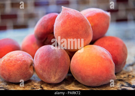 Peaches peach fruit at the farmers market Okanagan Valley, Kelowna ...
