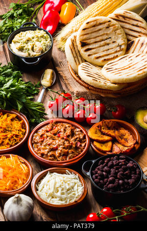 Still life of typical Colombian and Venezuelan recipes, bandeja paisa ...