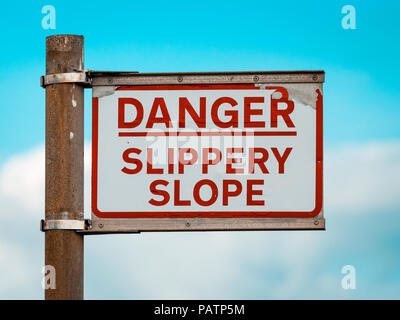 DANGER Slippery Slope sign Stock Photo - Alamy