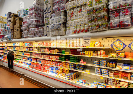 OAXACA, MEXICO - NOV 1, 2016: Milk products section of the supermarket ...