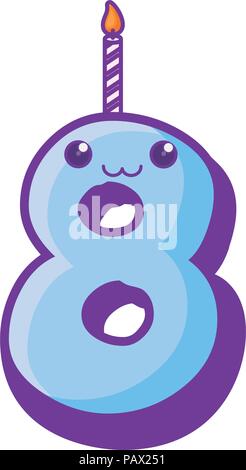 Kawaii birthday candle of number eight over white background, vector ...