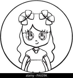 cute Anime girl over decorative circular frame and white background ...