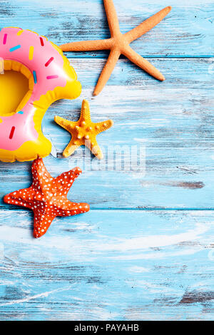 Donut swim ring in the empty clear pool. Swimming pool top view. 3d ...