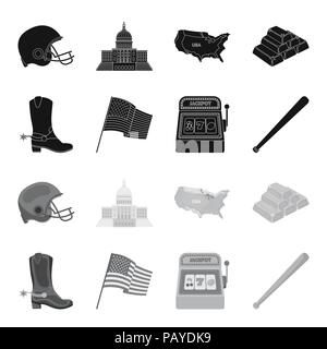 Cowboy boots, national flag, slot machine, baseball bat. USA country ...