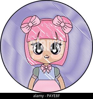 cute Anime girl over decorative circular frame and white background ...