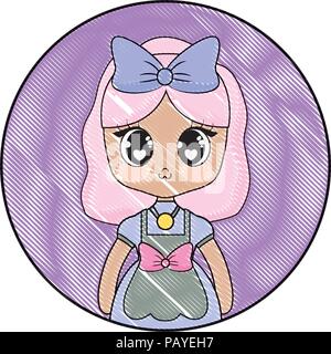 cute Anime girl over decorative circular frame and white background ...