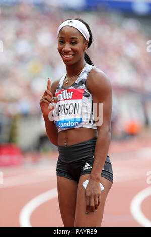 Kendra Harrison running the 100m hurdles at the 2019 World Athletics ...