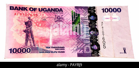 10000 Ugandan shillings bank note. Ugandan shilling is the national ...