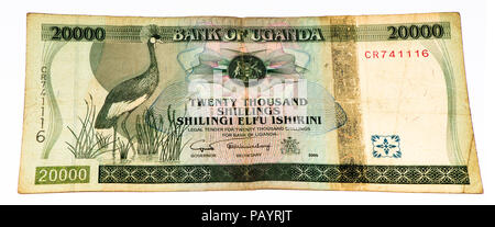 20000 Ugandan shillings bank note. Ugandan shilling is the national ...