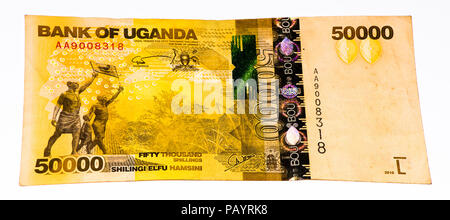 50000 Ugandan shillings bank note. Ugandan shilling is the national ...