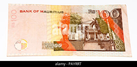 100 Mauritian rupees bank note. Mauritian rupee is the main currency of ...