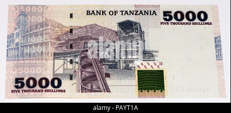 5000 Tanzanian shillings bank note. Tanzanian shilling is the national ...