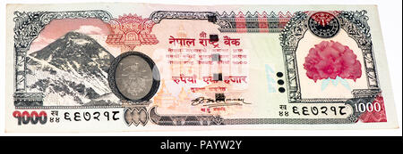 1000 Nepalese rupee bank note. Nepalese rupee is the national currency ...