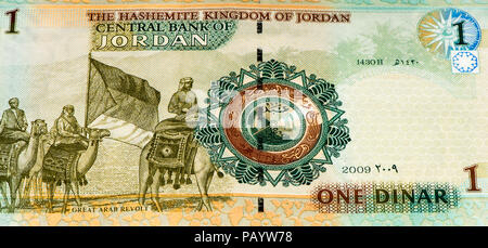 1 Jordanian dinar bank note. Jordanian dinar is the national currency ...