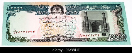 10000 afghani bank note. Afghani is the national currency of ...