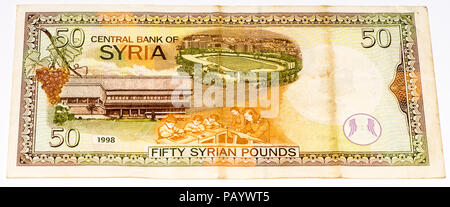 50 Syrian pounds banc note. Syrian pound is the national currency of ...