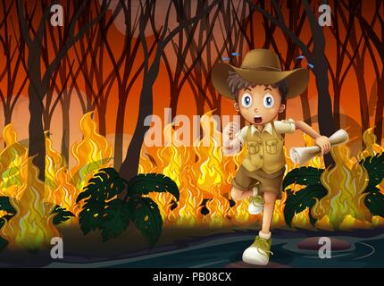 A boy running from wildfire illustration Stock Vector Image & Art - Alamy