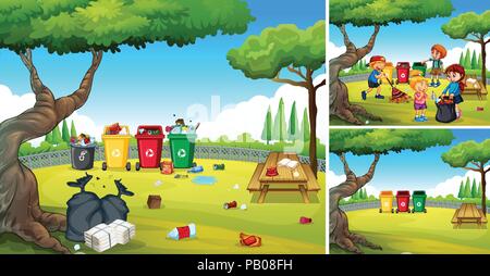 A group of volunteer kids cleaning the park illustration Stock Vector ...