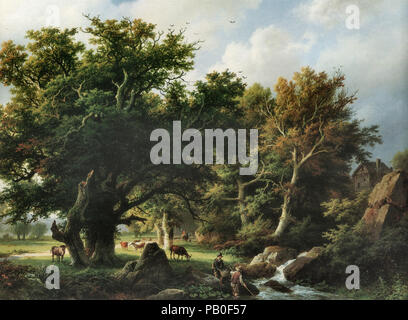 Koekkoek Barend Cornelis - Bosachtig Landschap Met Jagers Stock Photo - Alamy
