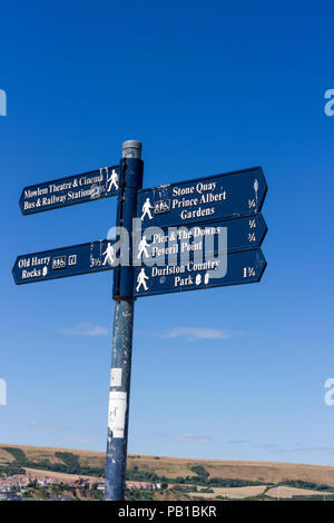 Signpost on the promenade in Swanage, Dorset, United Kingdom Stock ...