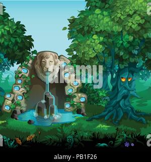 Forest of magic. Moving trees. Vector cartoon close-up illustration ...