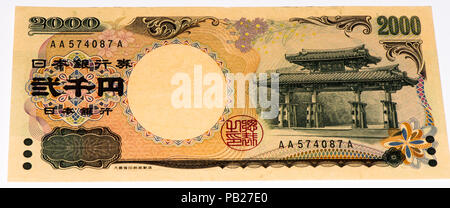 2000 Japanese yens bank note. Japanese yen is the national currency of ...