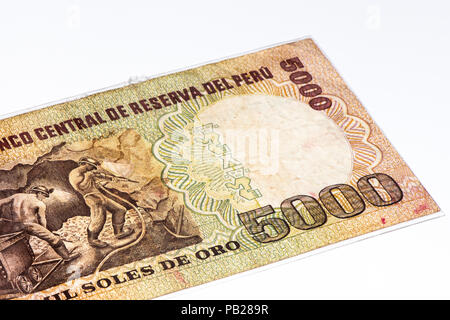 5000 soles de oro bank note. Soles de oro is the national currency of ...