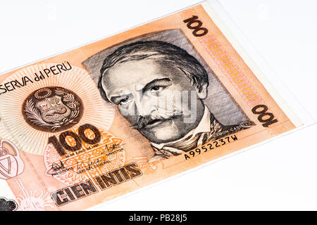 100 intis bank note. Inti is the former currency of Peru Stock Photo ...