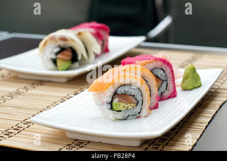 Appetizing pickled ginger in white bowl on rustic wood table. Fresh ...