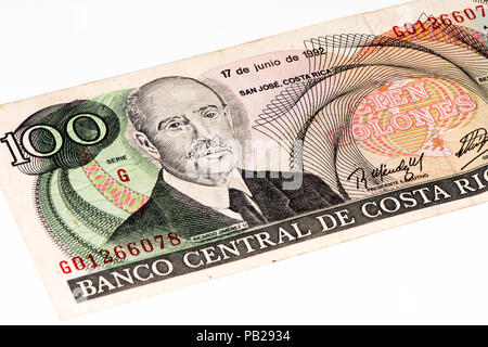 100 Costa Rican colones bank note. Colones is the national currency of ...