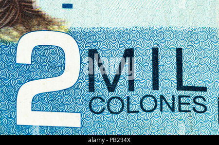 2000 Costa Rican colones bank note. Colones is the national currency of ...