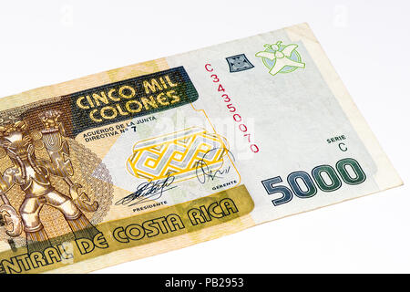 5000 Costa Rican colones bank note. Colones is the national currency of ...