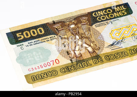 5000 Costa Rican colones bank note. Colones is the national currency of ...
