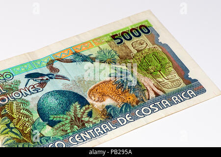 5000 Costa Rican colones bank note. Colones is the national currency of ...