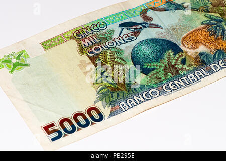 5000 Costa Rican colones bank note. Colones is the national currency of ...